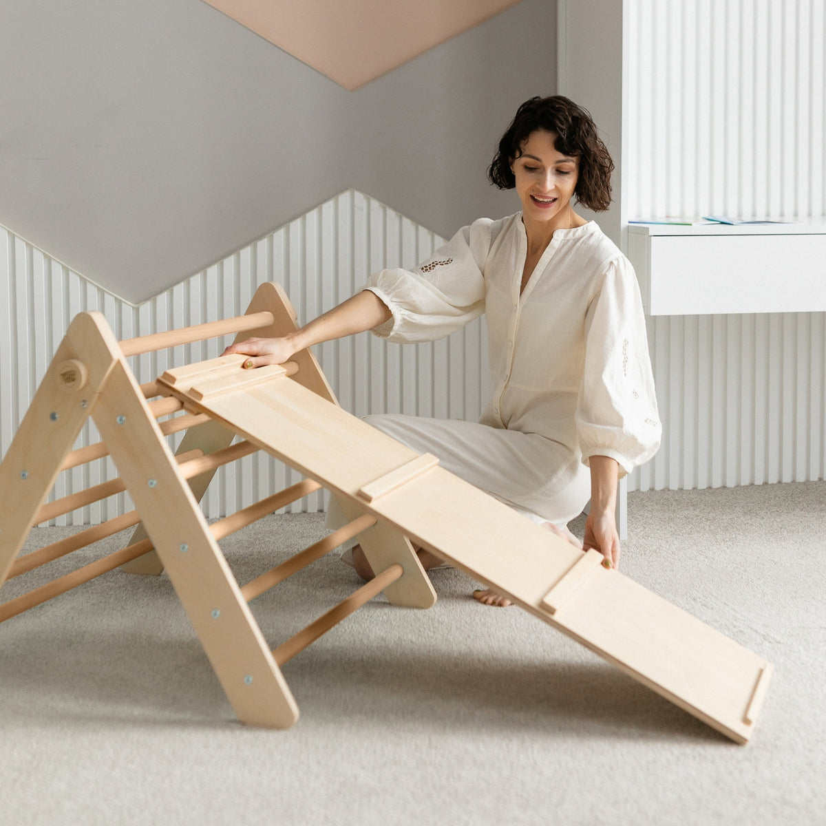 Pikler Triangle and double-sided board set - Raw Wood (Unfinished Wood ...